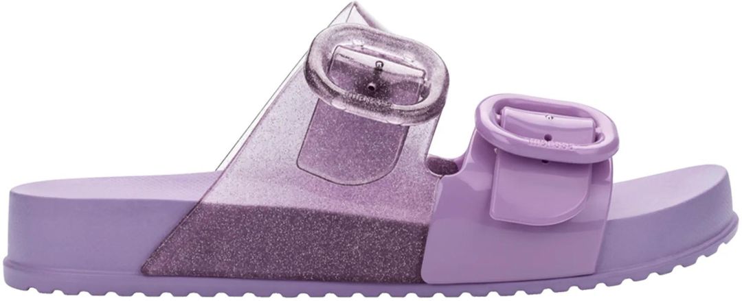 Kids Unisex Mini Melissa Cozy Slides In Lilac Glitter | Soletrader