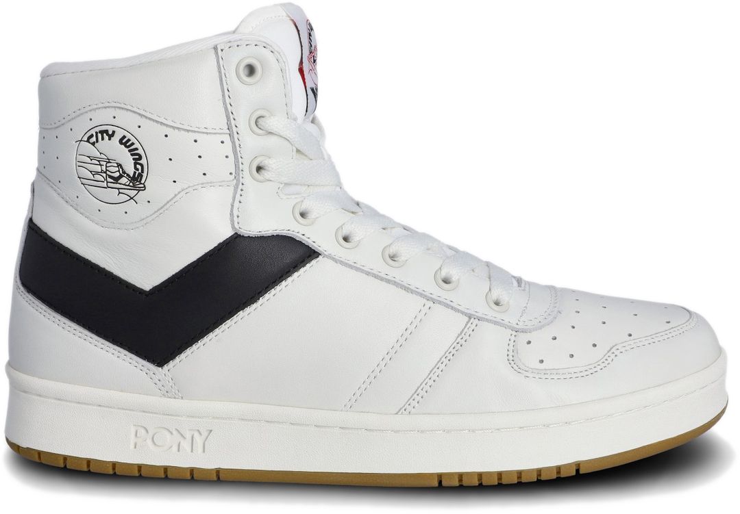 Unisex Pony City Wings High Top Trainers In White/Black | Soletrader