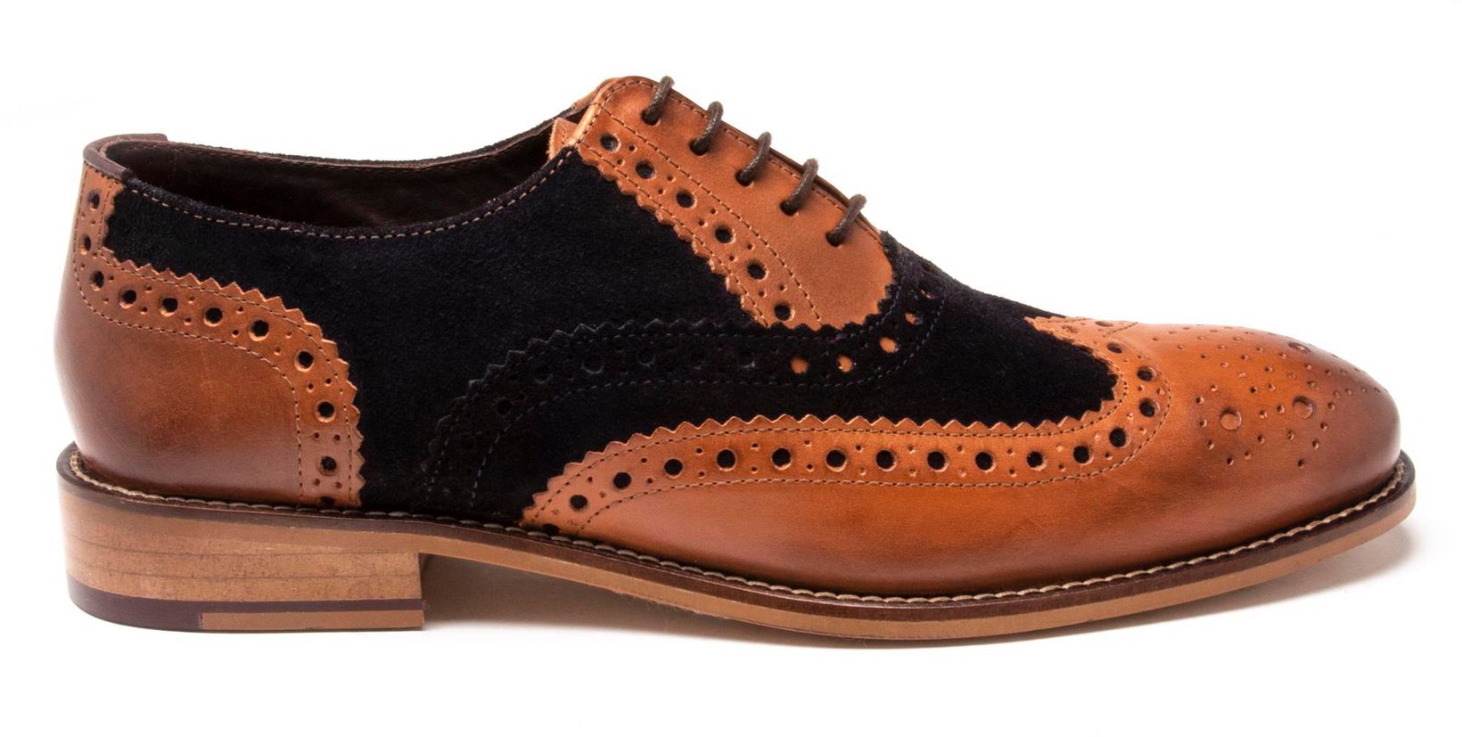 Mens London Brogues Gatsby Brogue Shoes In Tan/Navy | Soletrader